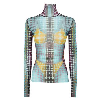 Jean Paul Gaultier The Blue Dots Print Mesh Top - - Tops - Damen - Mehrfarbig - S