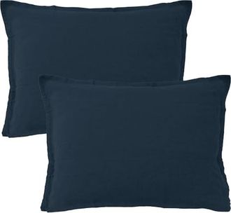 Matt & Rose Lot de 2 Taies doreiller 50x70 cm Uni Lin LAVÉ | 100% Lin Lavé | Oeko-TEX Standard 100 | Marine