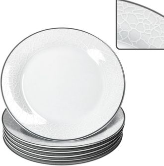 MamboCat 6er Set Venedig Kuchenteller I &Oslash; 20,5 cm I wei&szlig;es Elegantes Porzellan Geschirr I 6 Personen I Fr&uuml;hst&uuml;cksteller mit Relief in Kieselstein-Optik I Desse