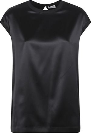 Brunello Cucinelli Femme, Blouses et Chemises, Noir, Taille: 38 FR T-shirt en satin de soie stretch avec Monili
