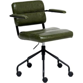 Beliani Chaise de Bureau Traditionnelle en Cuir PU Pivotante et R&eacute;glable avec Accoudoirs Vert Fonc&eacute; Candor