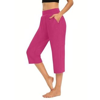 Generic Pantalon de pyjama femme 3/4 grandes tailles : leggings capri femmes avec poches pantalon de sommeil taille haute pantalon de yoga hiver capri pantalo