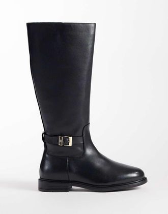 Tommy Hilfiger Rossie kniehohe Lederstiefel mit Schnallen in Schwarz