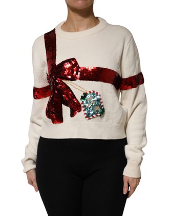 Dolce & Gabbana Womens Sequined Cashmere Sweater White