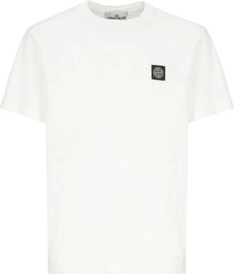 Stone Island Homme, Tops, Blanc, Taille: 3XL Logo T-Shirt