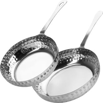 Com-Four 2x Mini Edelstahlpfannen zum Servieren - kleine Pfannen &Oslash; 11,5 cm + 14 cm - ideal f&uuml;r Tapas, Vorspeisen, Buffet & Ofengerichte - stilvoll anrichten & 