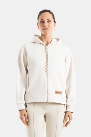 Moncler Womens Zip-Up Hooded Ecru Sweatshirt Beige Jacket