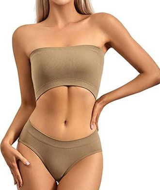 Generic Bikini sexy pour femme Haut sans bretelles avec soutien-gorge rembourr&eacute; Lingerie Gilet et Pack Hip Big Square Panty Set Caract&eacute;ristiques : sous-v&ecirc;teme