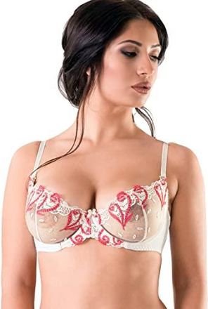 Valea Nadia Soutien-gorge balconnet doux en dentelle avec bretelles réglables, Lait/rouge, 95B