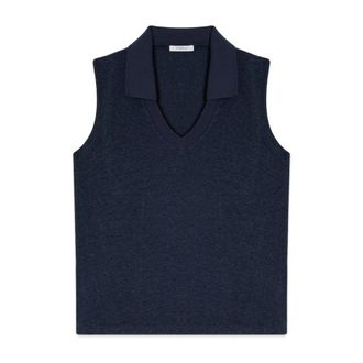 Motivi Flamed Linen Blend Jersey Top - - Tops - Damen - Blau - M