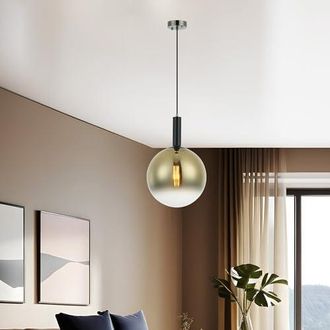 Opviq Elegant Black Chandelier, Metal Body with Glass Cap, &Oslash;30 cm, Adjustable Height 80-170 cm, E27 Socket, Modern Design for Home & Office Lighting