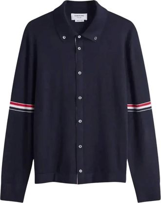 Thom Browne Homme, Pulls, Bleu, Taille: L Jersey Stitch RWB Button Down Shirt