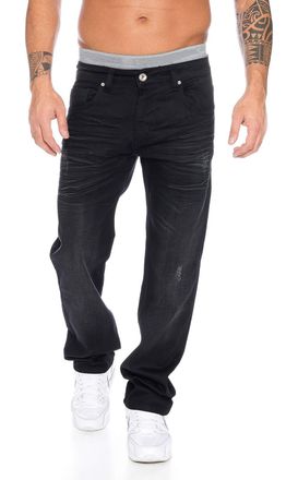 Rock Creek Designer Herren Jeans Hose Straight-Cut Gerades Bein Clubwear [LL-303 - Schwarz - W40 L36]