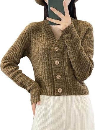 Generic Cardigan dhiver en cachemire pour femme, col en V, couleur unie, haut ample, manches longues, col en V, boutonn&eacute;, Caf&eacute;, XL
