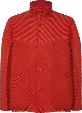 Issey Miyake Plissierte Jacke mit Knöpfen - Rot