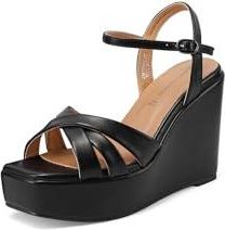 Queen Helena ZM11047 Sandales hautes avec plateau pour femme, Noir, 38 EU