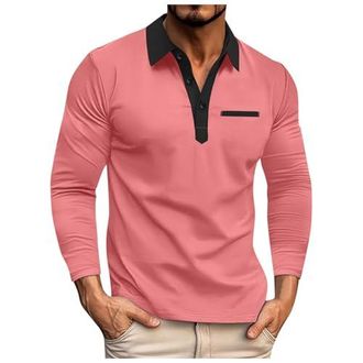 Generic Polo pour homme - D&eacute;contract&eacute; - Coupe ajust&eacute;e - Manches longues et courtes - Patchwork - Chemise de travail, Rose, XXL