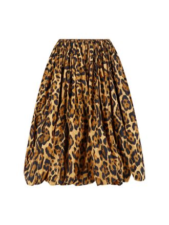 Alaia Midi Animal Print Taffeta Skirt