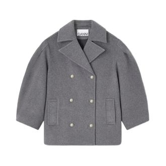 Ganni Balloon-Sleeves Double-Breasted Coat - - Coats - Damen - Grau - S
