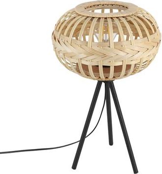 Eglo Stativ Tischlampe Amsfield 1, Tischleuchte aus Metall in Schwarz und Bambus in Natur, kleine Stehlampe, Holz Lampe f&uuml;r Wohnzimmer und Schlafzimmer, E2