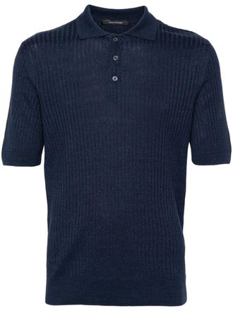 Tagliatore polo en maille &agrave; design nervur&eacute; - Bleu