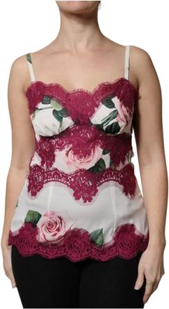 Dolce & Gabbana Femme, Tops, Multicolore, Taille: 34 FR Débardeur à Imprimé de Roses Blanches