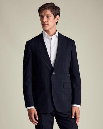 CHARLES TYRWHITT Anzugsakko mit Windowpane-Karos - Marineblau