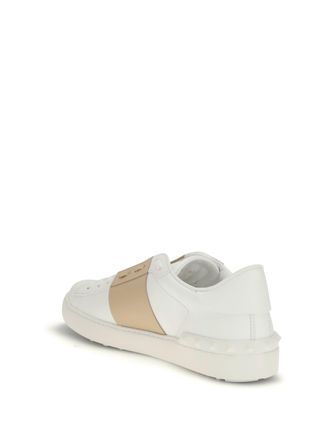 Valentino Garavani Mens Sneakers Open Calf Leather White-Sahara Beige Beige-White Trainers White/sahara Beige/white