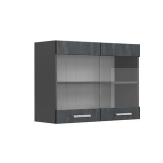 Vicco Meuble de Cuisine Haut vitr&eacute; R-Line, B&eacute;ton Noir/Anthracite, 80 cm