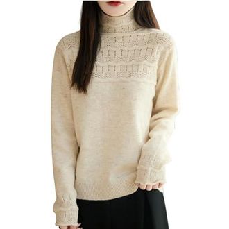 Generic Pulls Femme Pull en Laine M&eacute;rinos &Agrave; Col Roul&eacute; Ajour&eacute; Manches Longues Beige Taille XXL Id&eacute;al pour LAutomne Et lhiver &Eacute;l&eacute;gant Et D&eacute;contract&eacute; Parfait pou