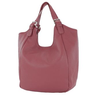modamoda.de T227 Damen Shopper Schultertasche Leder Large handmade in Italy, Farbe:Bordeauxviolett