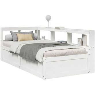 vidaXL Massivholzbett mit Regal ohne Matratze Wei&szlig; 90x190 cm Kiefer Vidaxl