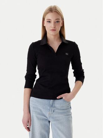 Calvin Klein Bluse Ls Woven Label LV047E203G Schwarz Slim Fit