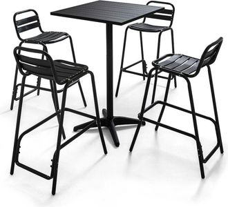 Oviala Oviala - Table de jardin mange-debout et 4 chaises en aluminium gris