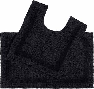 Homescapes 2-teiliges Badvorleger Set Badteppich 50 x 80 cm und WC Vorleger 50 x 55 cm schwarz, Badematten Set aus 100% Baumwolle in Hotel Qualität