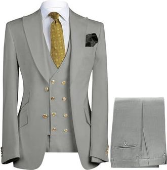 Generic Costume 3 pi&egrave;ces &agrave; double boutonnage pour homme - Veste et pantalon - Revers en pointe - Pour mariage, bal de fin dann&eacute;e, gris, 5XL