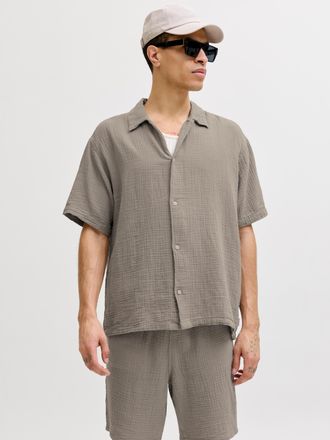 Jack & Jones Kurzarmhemd JACK & JONES JORNANTUCKET DOUBLE CLOTH SHIRT SS EA26, Herren, Gr. L, N-Gr, vintage khaki, Web, Obermaterial: 100% Baumwolle, unifarben, re