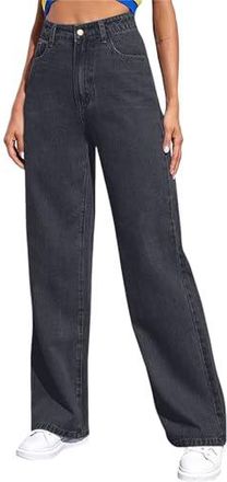 TOMWELL Jean Large Femme Taille Haute Droite Straight Jeans Baggy Pantalon Boyfriend Jean A Gris Foncé 3XL