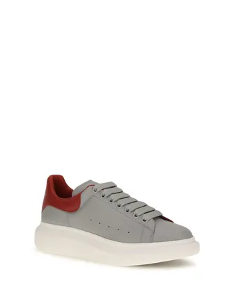 Alexander McQueen Mens Leather Sneakers Grey-Flame Grey/flame