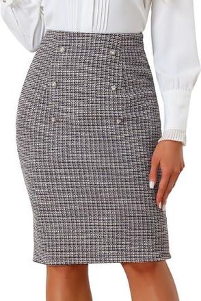 Allegra K Jupe Crayon en Tweed pour Jupes Classiques dhiver pour Femmes Bourgogne XS