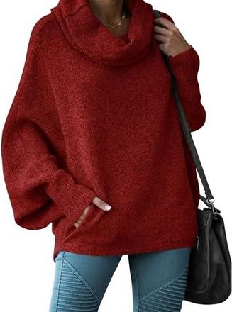 Generic Pull Oversize &agrave; col b&eacute;nitier et Manches Longues Chauve-Souris pour Femme, Pull d&eacute;contract&eacute; en Tricot Ample avec Poches