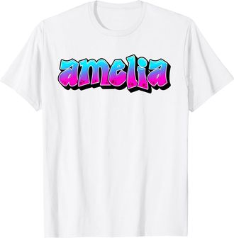 BDAZ Amelia Graffiti Personalisierter Name Blau Rosa Frauen M&auml;dchen T-Shirt