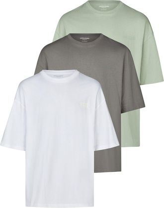 Jack & Jones Tshirt Herren Oversize Fit JJECHARGE 3er Set Pack Rundhals Kurzarm Sommer Tee Shirt Print, Gr&ouml;&szlig;e:XXL, Farbe:Pack 3 (Iceberg/Castlerock/White)