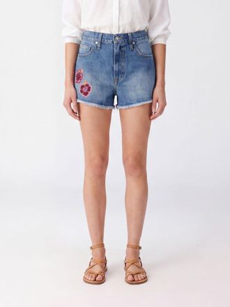 MC2 Saint Barth Short en jean taille haute avec broderies florales et ourlet effiloch&eacute;