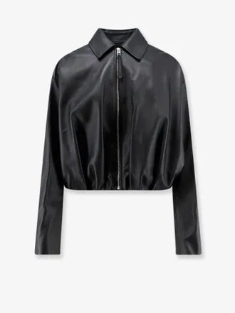 Loewe Cropped leather jacket with back logo patch - LOEWE - gender_Woman