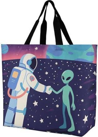 Generic Un Astronaute Rencontre Un Extraterrestre Sac Fourre-Tout Pliable Sacs De Courses Imperm&eacute;able Sac A Main Femmes Pour Plage Universit&eacute; Gym