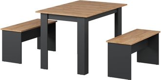 Vicco Esstisch Set Sentio, Anthrazit/Goldkraft Eiche, 112 x 73.6 cm mit 2 Bänken