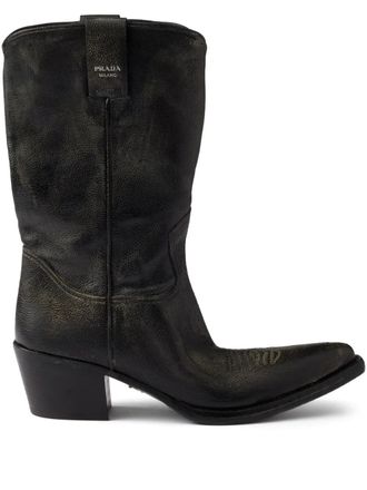 Prada bottines en cuir grainé - Noir