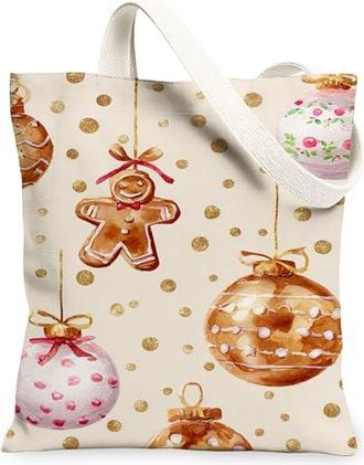 Generic Sacs fourre-tout en toile de vacances, motif pain d&eacute;pices et ornements, sacs r&eacute;utilisables, joyeux, l&eacute;gers et lavables avec bandouli&egrave;re pour les cours