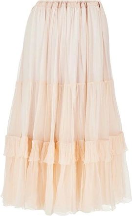 Chlo&eacute; Jupe longue &agrave; volants en mousseline de soie - Femme - Jupes - Rose - Taille: 36 FR